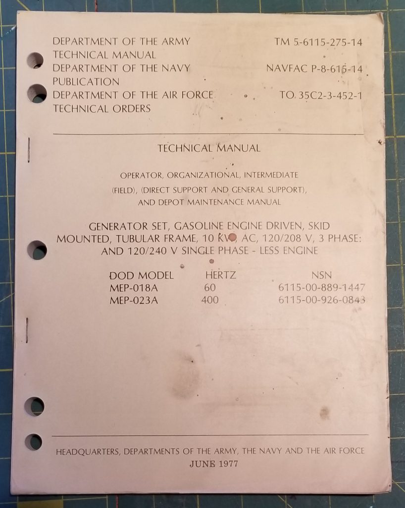 Military technical manual for a gasoline generator – SERVICE OF SUPPLY