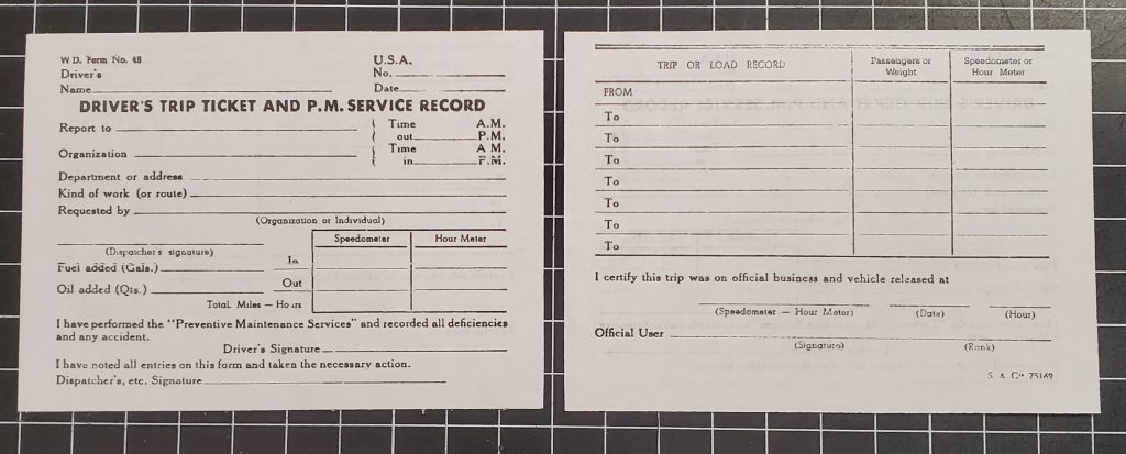 Driver’s Trip Tickets – Reproduction – SERVICE OF SUPPLY